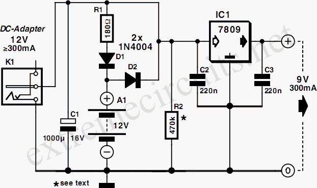 9V DC Adapter With Battery Backup Circuit Diagram